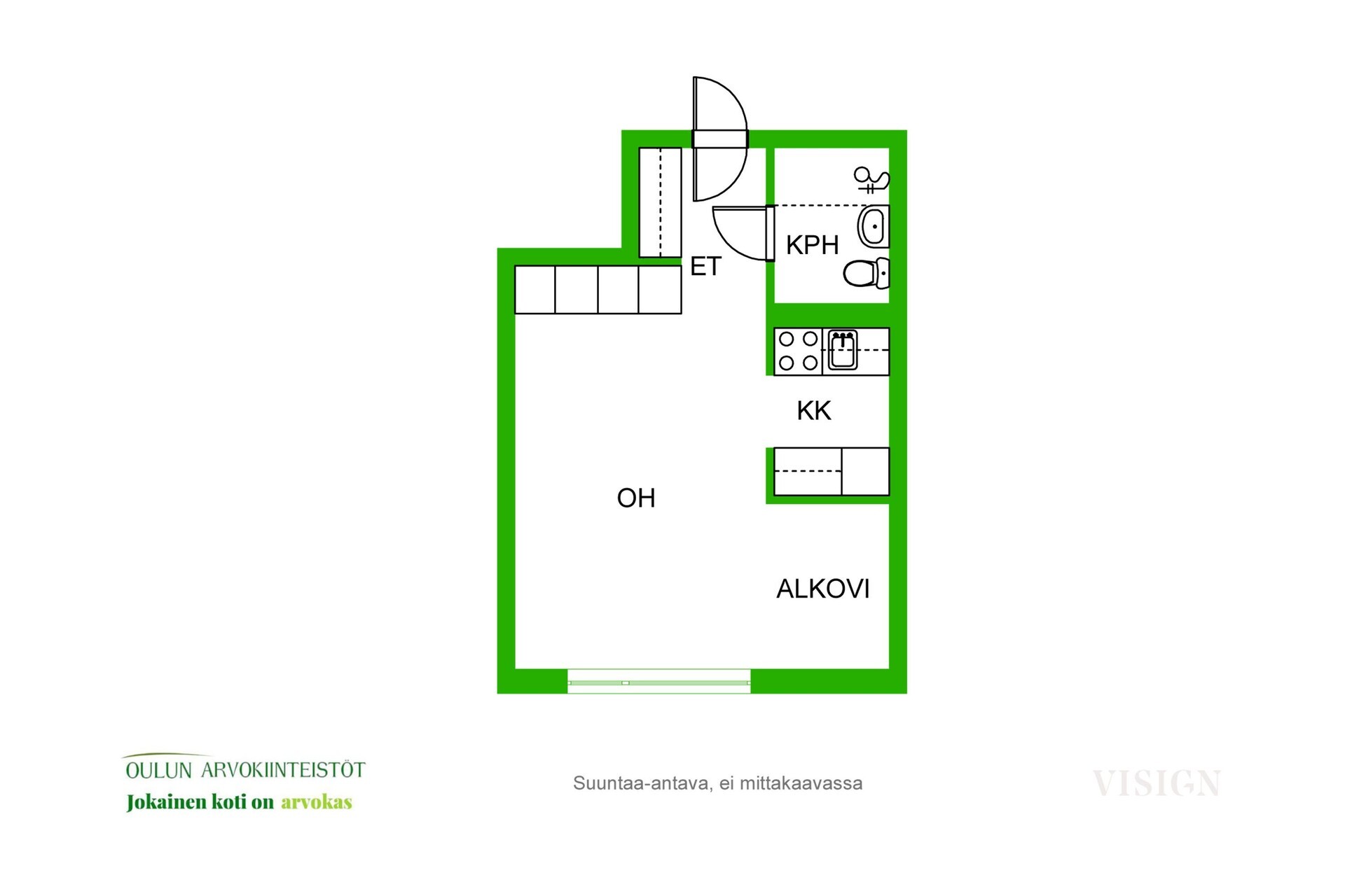 Kerrostalo, Salmelantie 7, Oulu, Myllytulli, 1oh, kk, alkovi, kph/wc ...